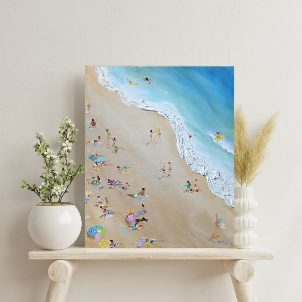 Original - STRAND WELLENREITER in Öl auf Leinwand - Alina Sellig